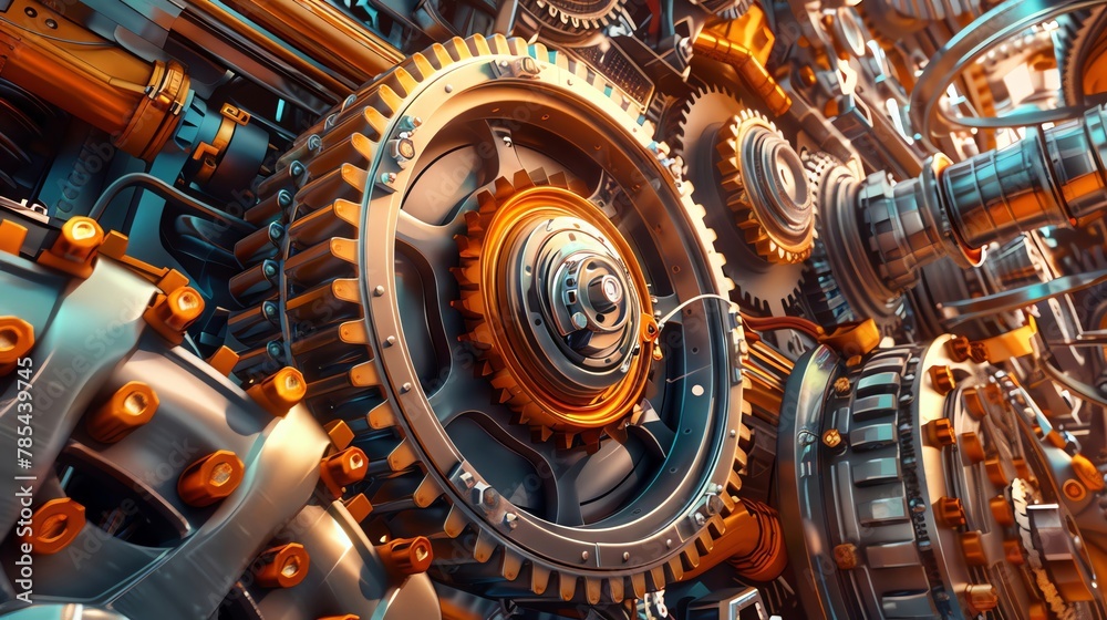 Precision engineered gears in a complex mechanical system Stock ...
