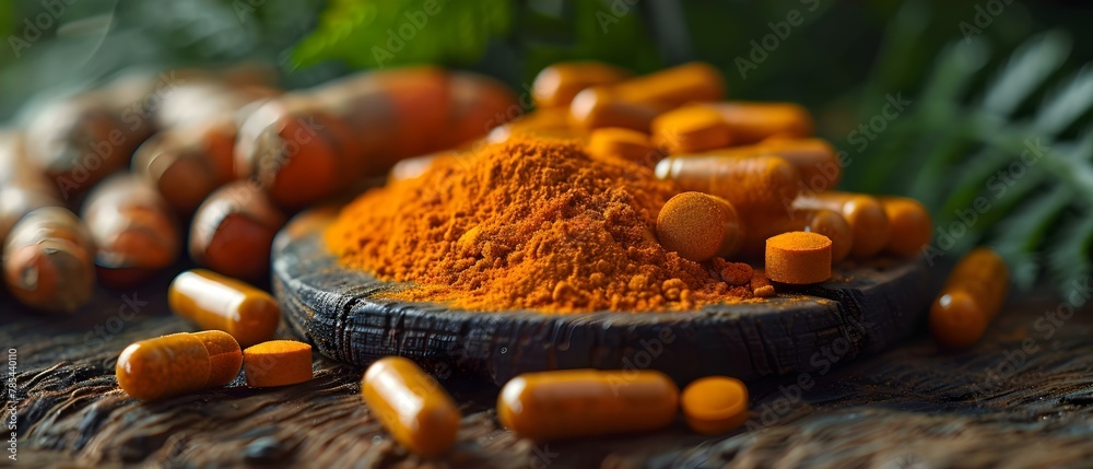 Turmeric and Curcumin Health Supplement Display with Natural Backdrop ...