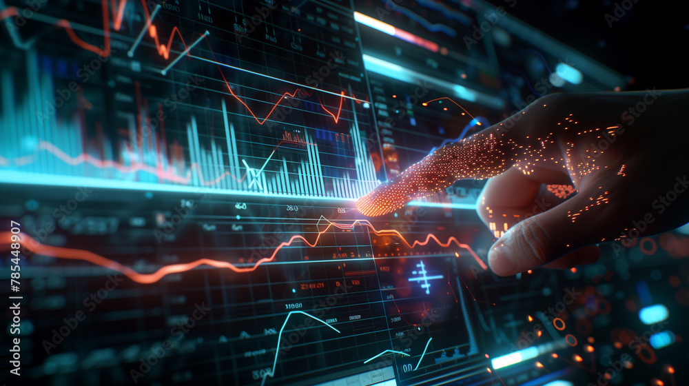 Finger Touching Glowing Graph Lines Symbolizing Data Analysis Stock ...