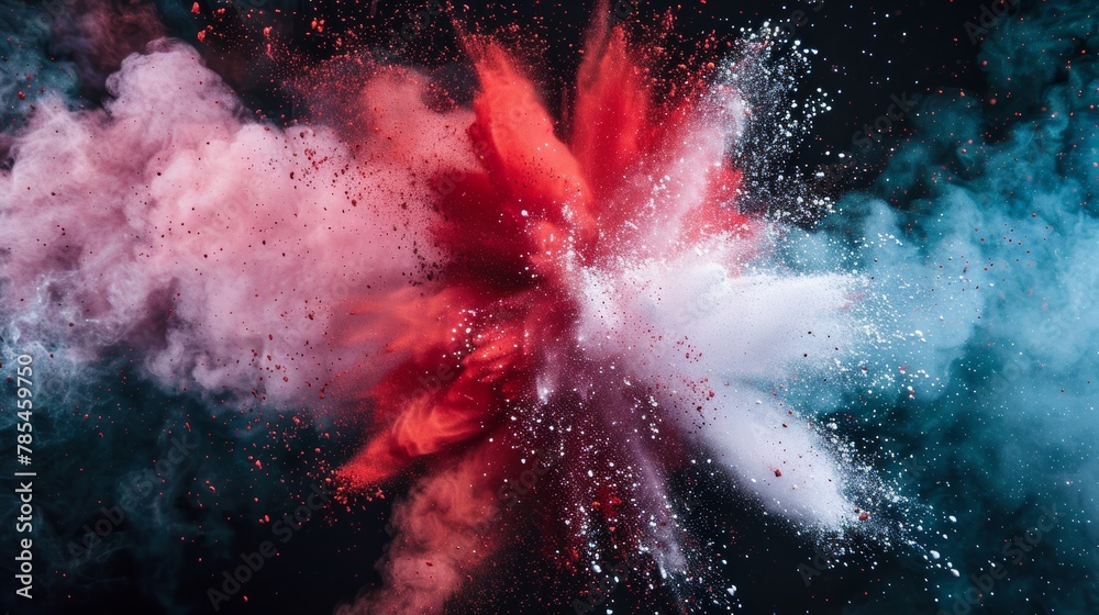 red and white explosion of dust and debris. The red and white colors ...