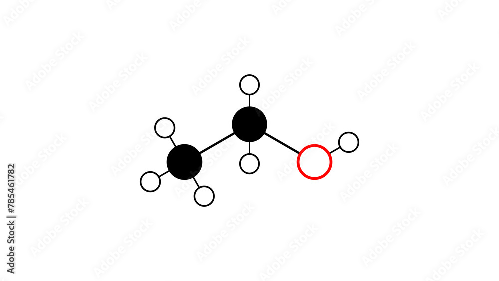 ethanol molecule, structural chemical formula, ball-and-stick model ...