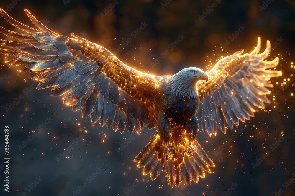Fantasy Flying Eagle with particle effect Indigo and gold color tone ...