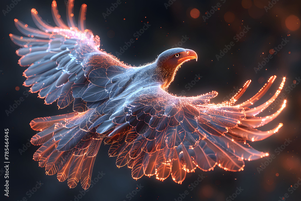 Fantasy Flying Eagle with particle effect Indigo and gold color tone ...