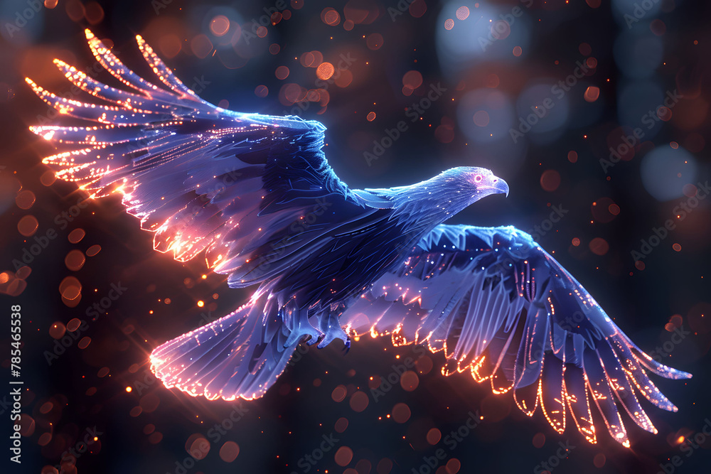 Fantasy Flying Eagle with particle effect Indigo and gold color tone ...