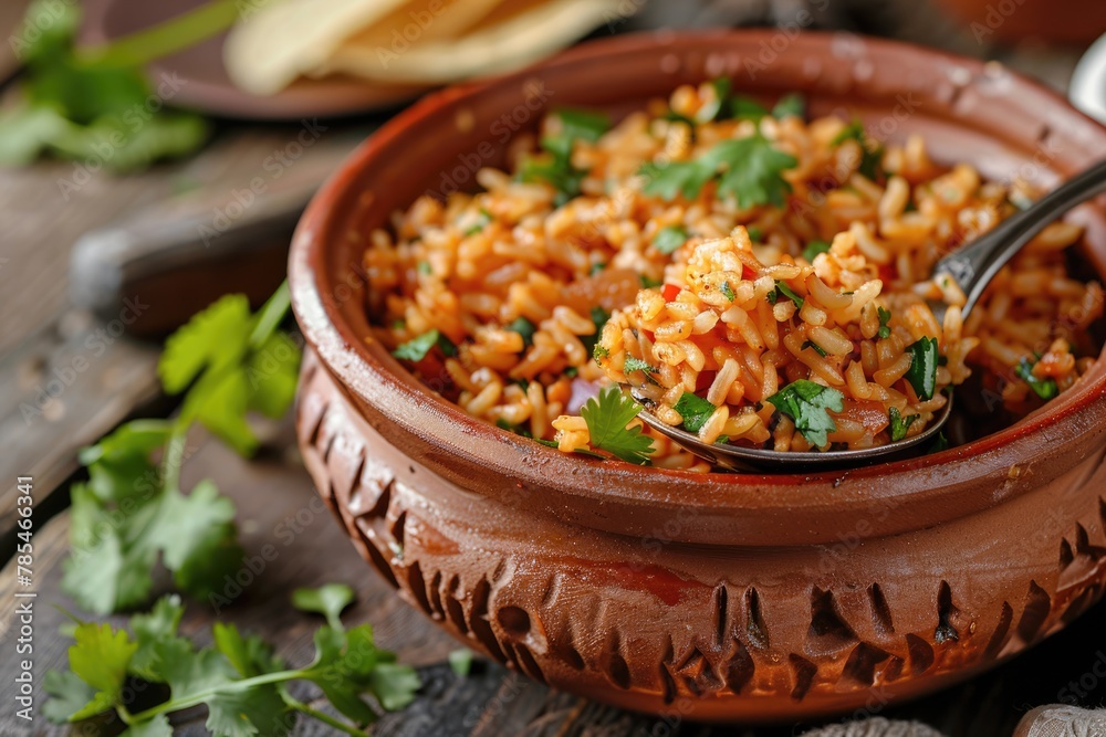 Delicious Spanish Rice Served in Clay Pot. Hot and Vegan Recipe with ...