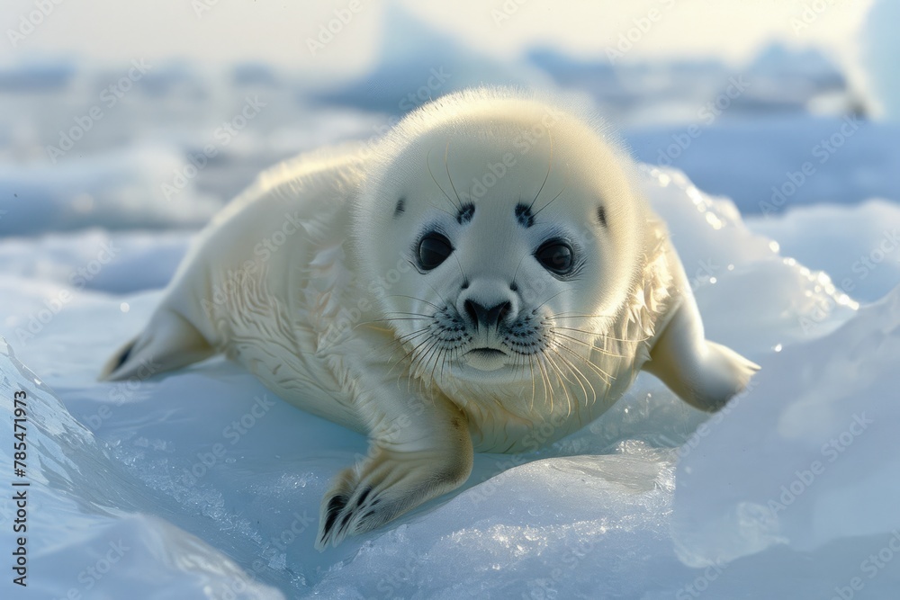 Newborn Harp Seal Pup on the Ice of the White Sea. Adorably Cute and ...