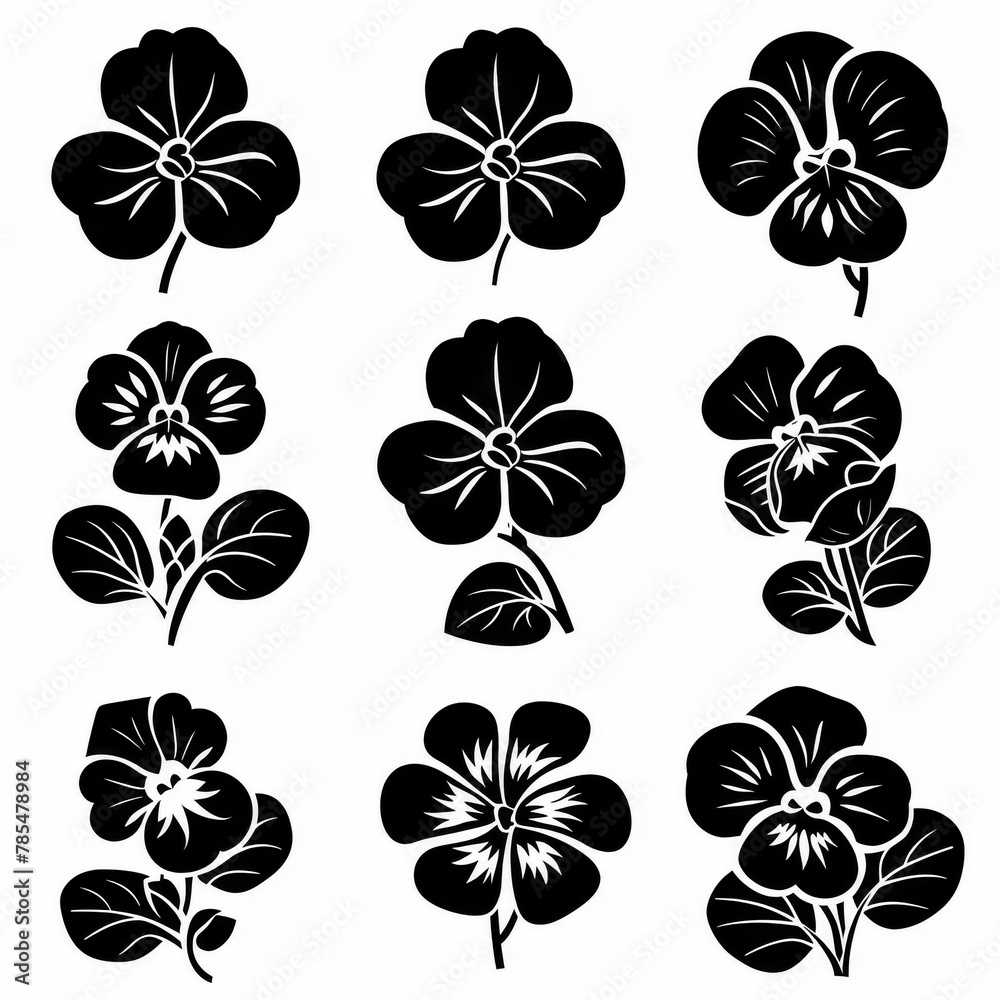 African Violets (Saintpaulia ionantha) Pot Plant Icon Set, African ...