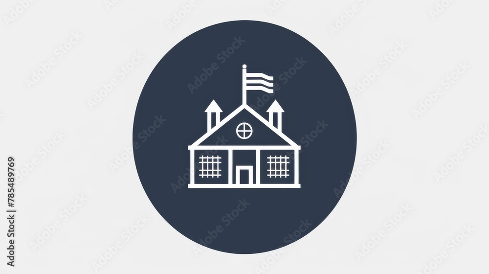 logo, simple line art of simple school building icon, navy blue circle ...