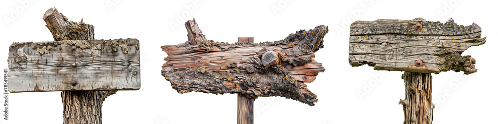 Set of direction indicators made of old wood isolated on white or ...