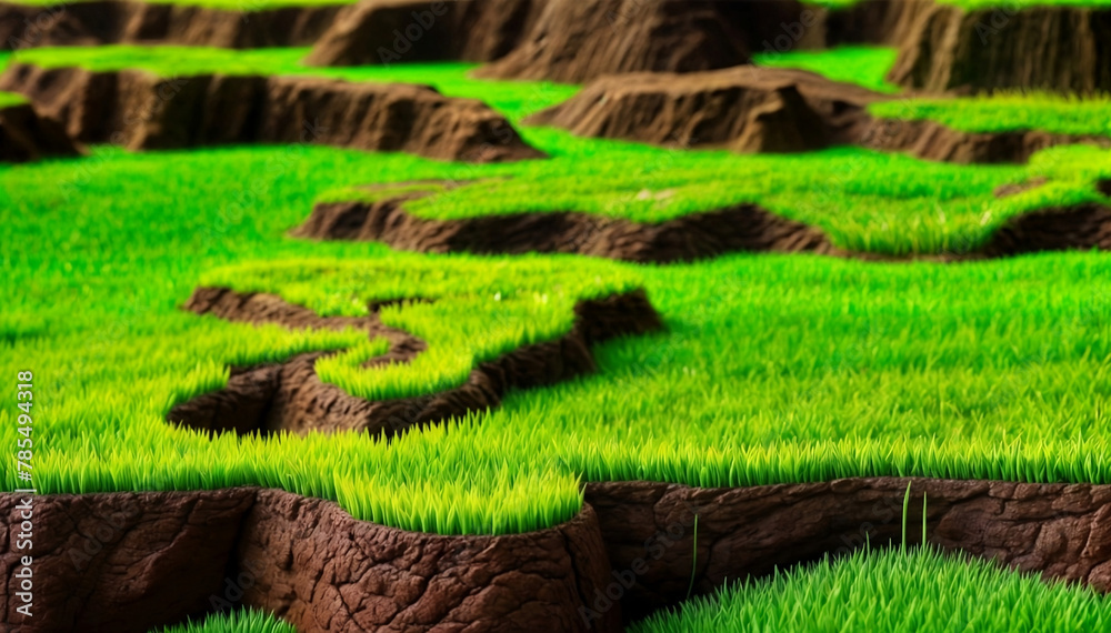 Grass 3D ground land green field earth garden soil isolated background ...
