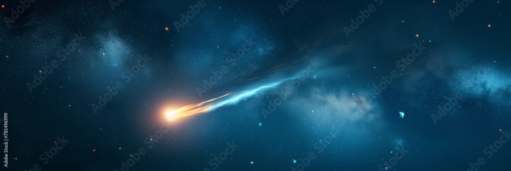 Captivating image showcasing a blazing comet with a long tail against a ...