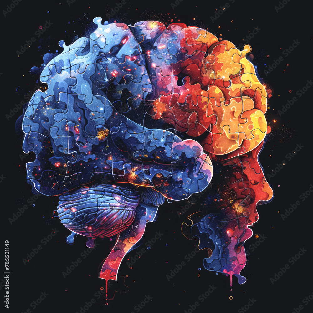 Colorful illustration of the human brain, with different parts of the ...