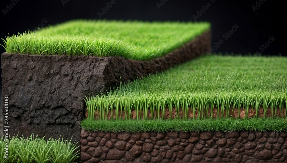Grass 3D ground land green field earth garden soil isolated background ...