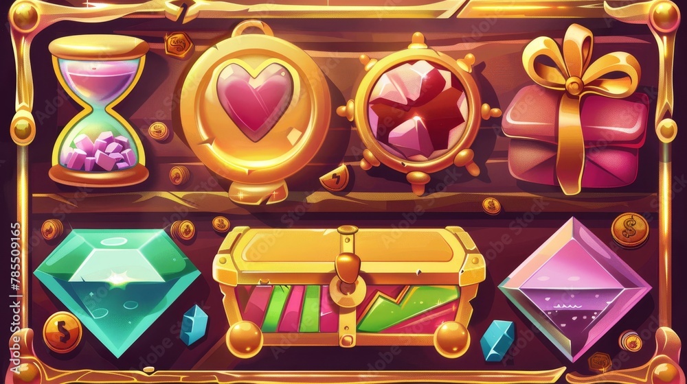 Screen gui design with level assets in gloss golden frames for a ...