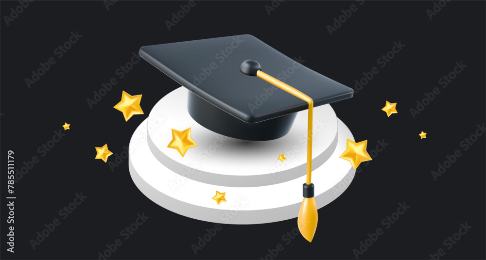 Vector illustration of graduate cap on pedestal and golden star on ...