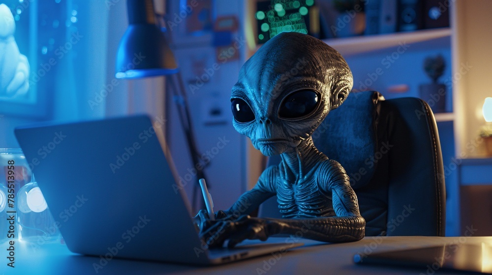 Cinematic snapshot of a friendly alien mentoring a younger colleague in ...