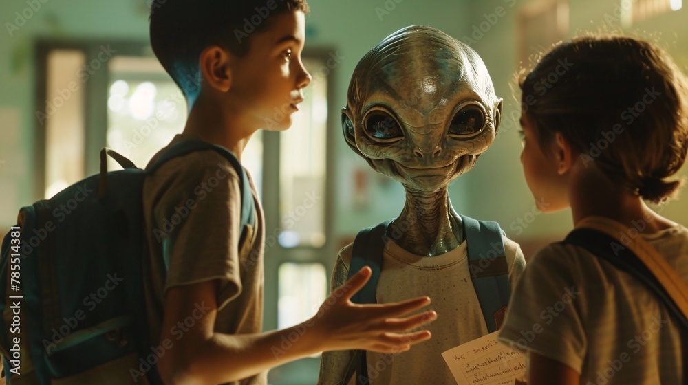 Cinematic moment of an amiable extraterrestrial helping a fellow ...