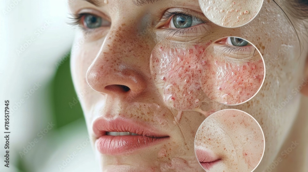 Closeup detailed view of skin conditions and common treatment methods ...