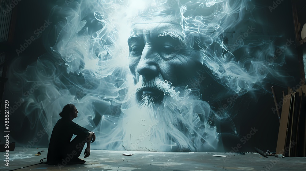 A street artist using a digital projection tool to animate their ...