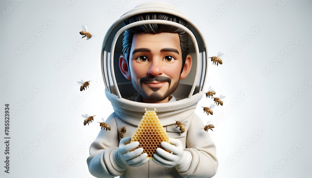 Buzzing Pride: 3D Beekeeper Caricature Holds Honeycomb with Gentle ...