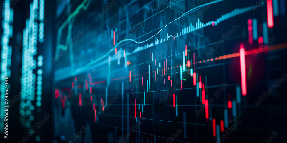Stock market graph with red and green candlestick bars on a computer ...