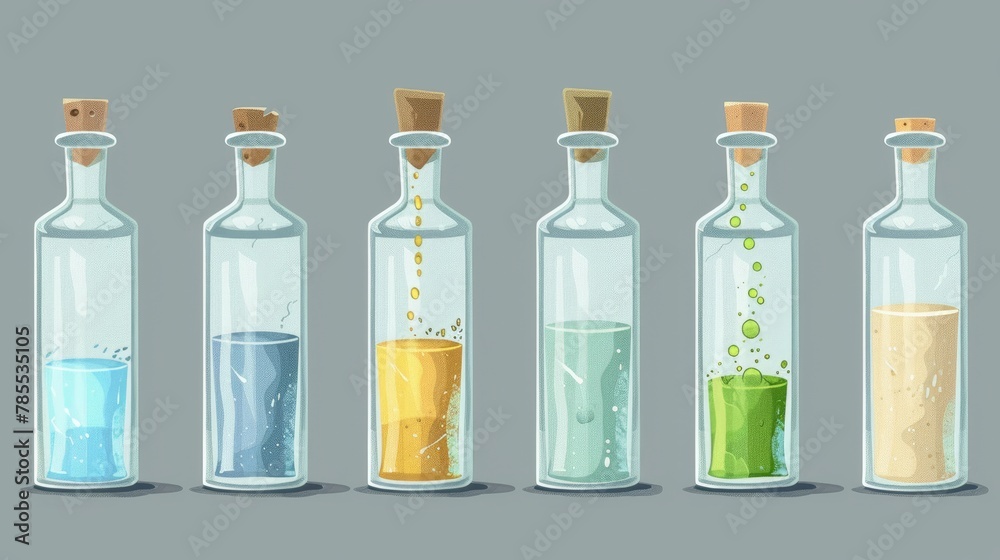 The elixir in the flask with wooden cork - animation of a glass bottle ...