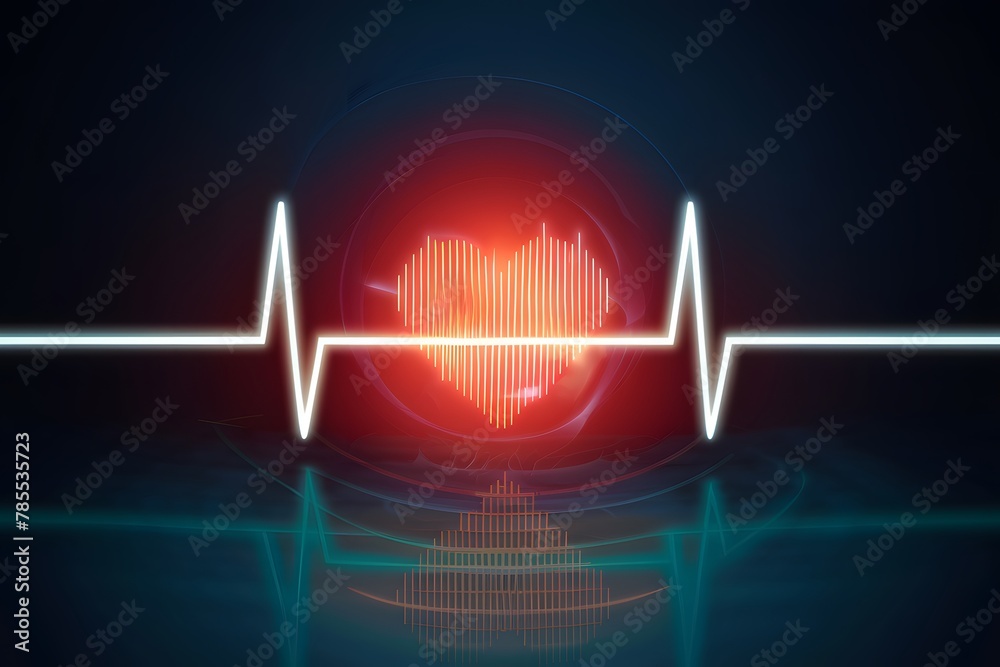 Glowing digital heartbeat line reflecting on the monitor, symbolizing ...