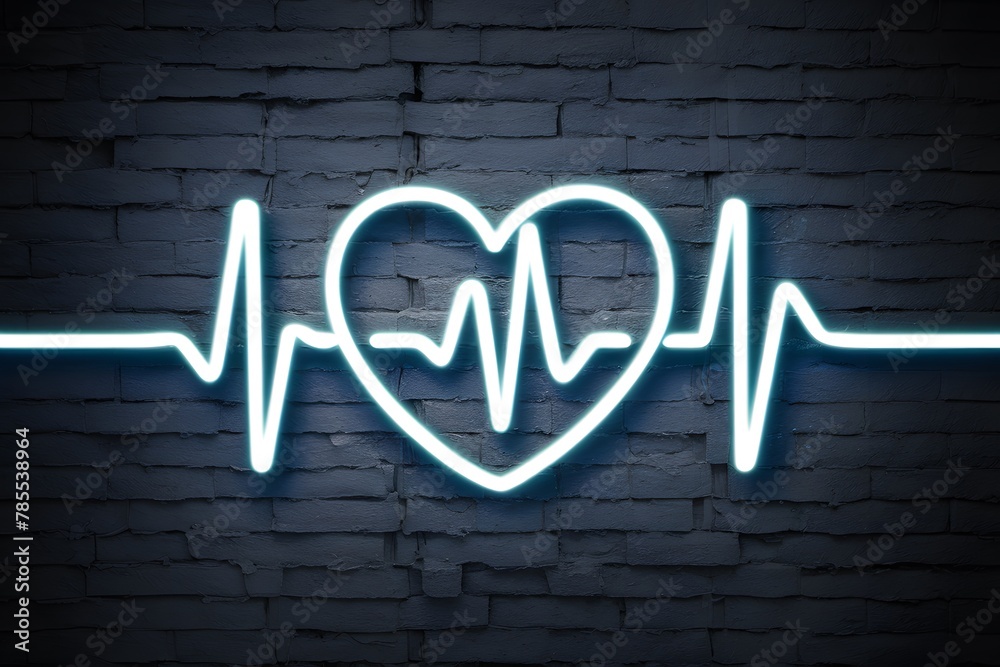 Human heart and pulse in neon light black background photo, symbolizing ...