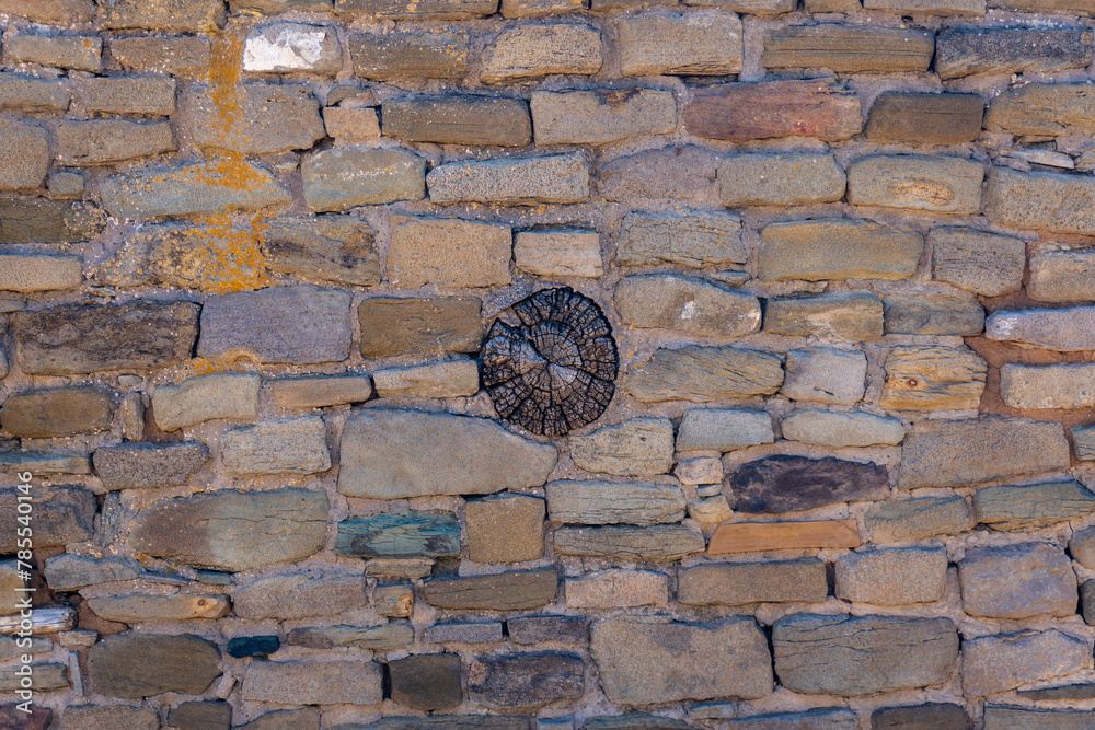 Viga (beam) in sandstone masonry wall at Aztec Ruins National Monument ...