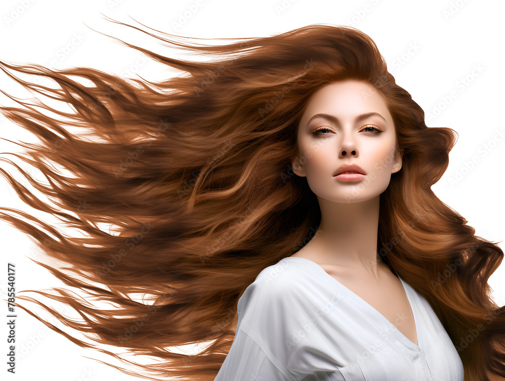 Beautiful girl with long and healthy hair, isolated on transparent ...