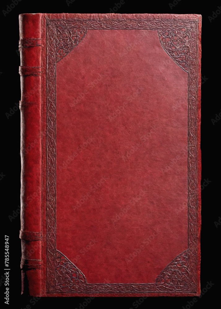The dark red leather cover of a serious antique book, slightly worn ...