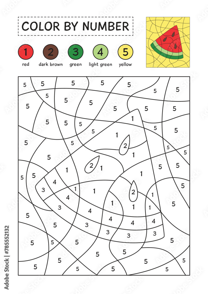 Coloring page with a picture of a slice of watermelon to color by ...