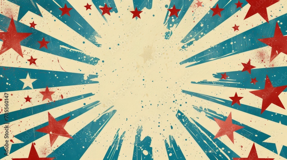A captivating retro-styled image showcasing a burst of American flag ...