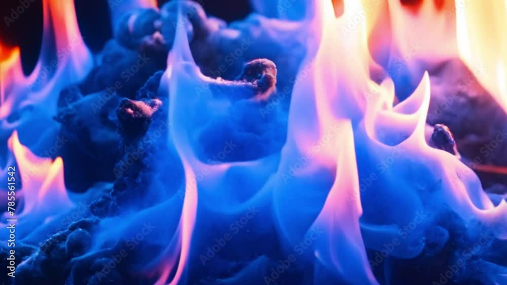 Api biru gerakan lambat pada latar belakang hitam. Grafik gerak ...