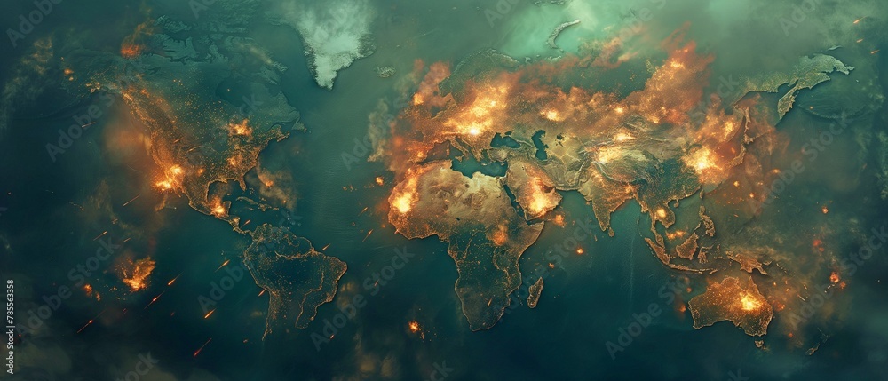 A global map depicting combat zones with military objectives where ...