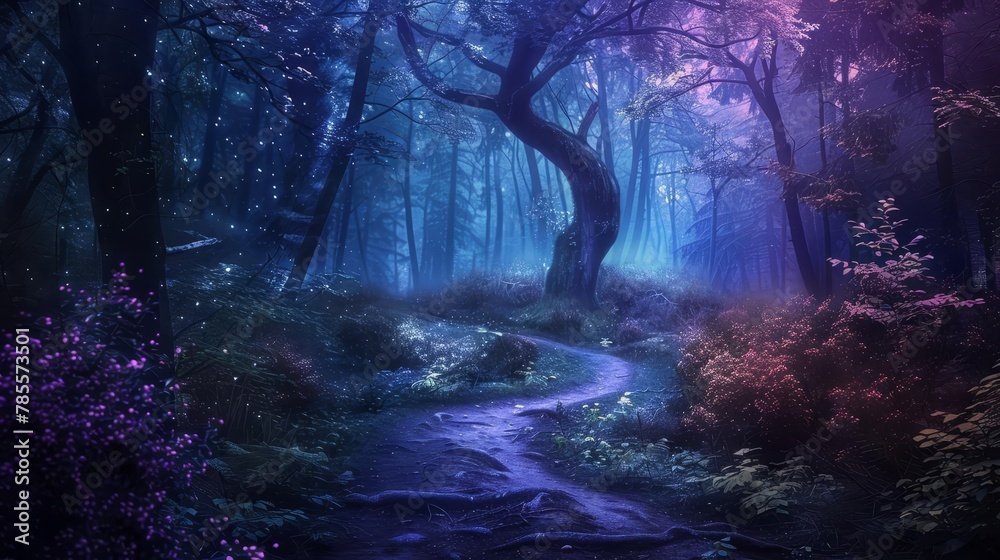 mysterious dark woods with winding path magical fairy tale landscape ...