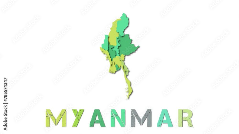 Myanmar map with paper regions. Animated country map growing from ...