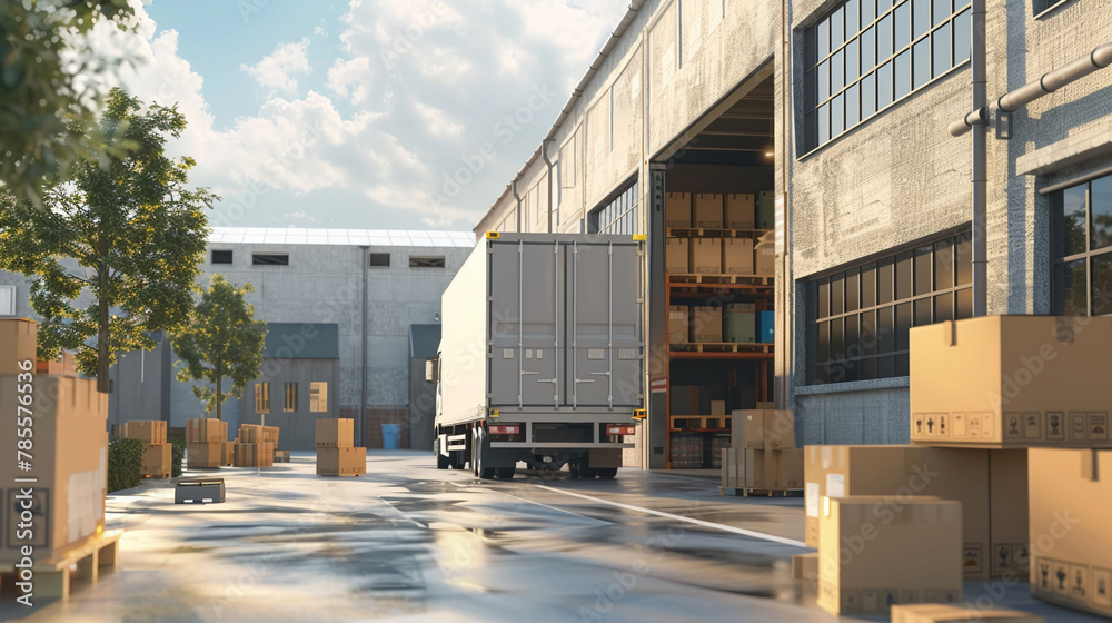 Efficient logistics scene with boxes systematically packed and loaded ...