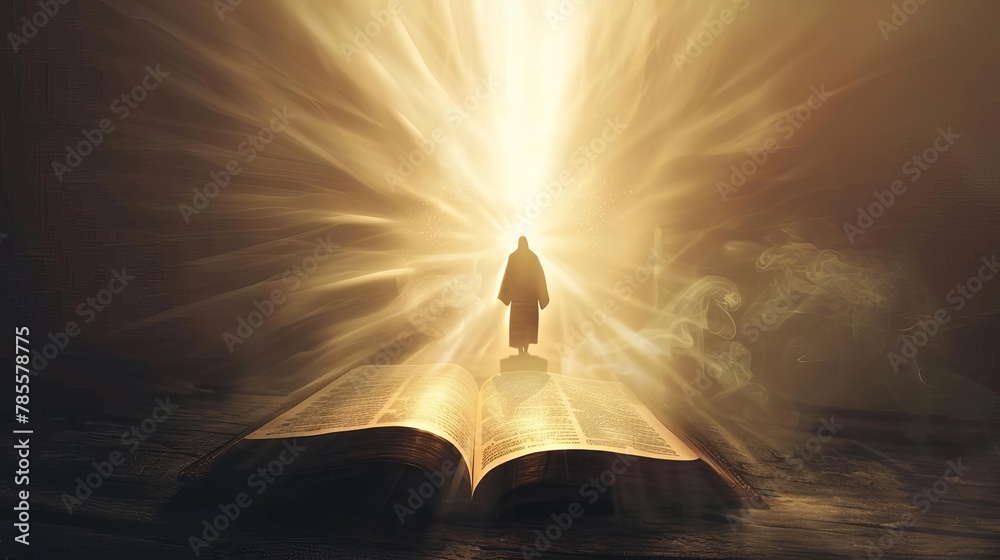 silhouette of jesus christ guiding the bright path sun rays shining ...