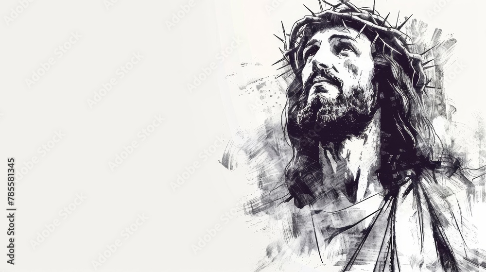 Pencil sketch of Jesus Christ on white background with copy space Stock ...