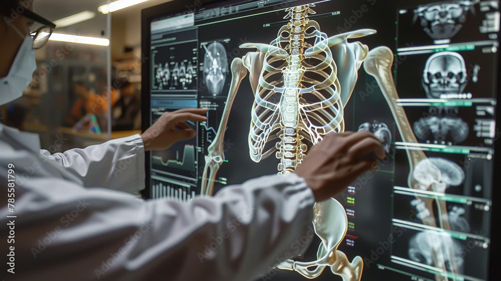 Doctor manipulate 3D bone holograms scanning for disease with ...