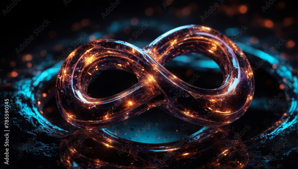 shape of transparent infinity symbol filled with fire nebulae and ...