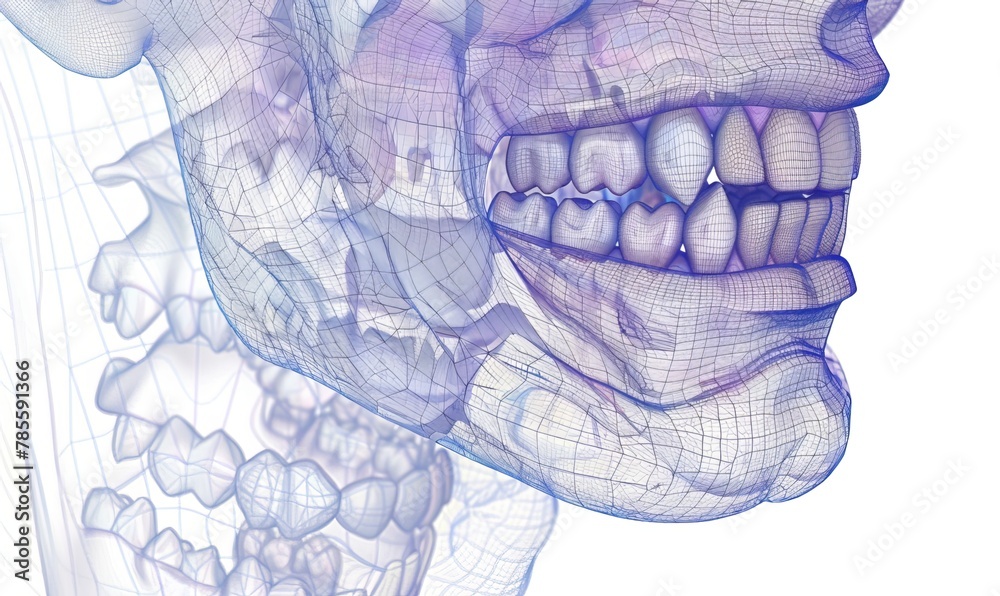 A close-up view from the side of a healthy man's jaw and mouth ...