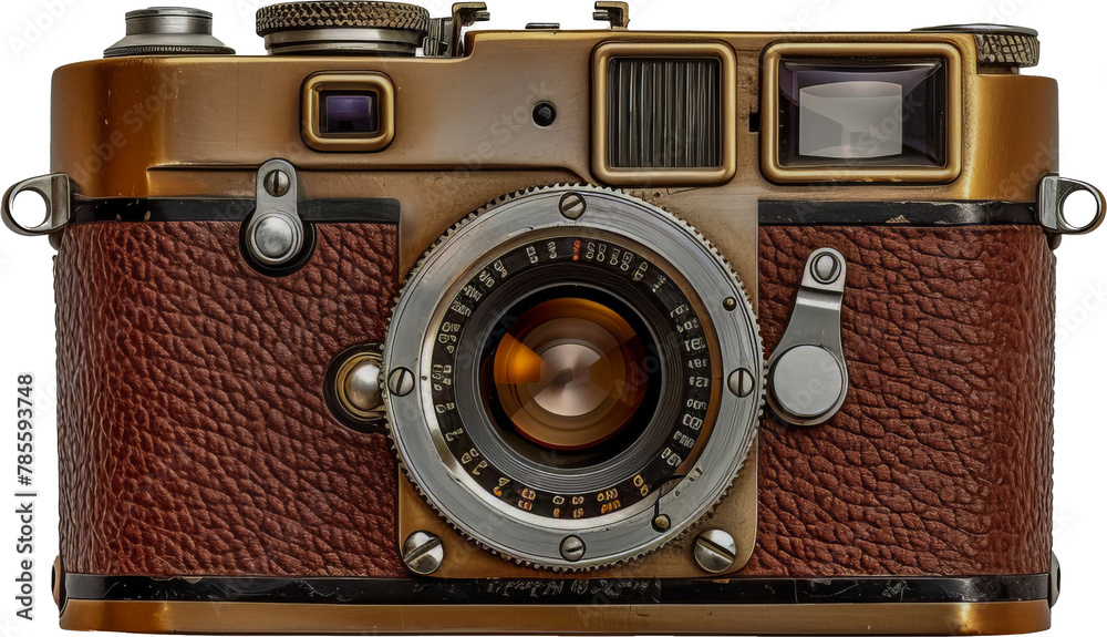 Vintage film camera with leather details cut out png on transparent ...