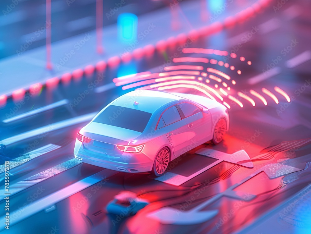 Illustrating an autonomous vehicle navigating a crossroad, this image ...