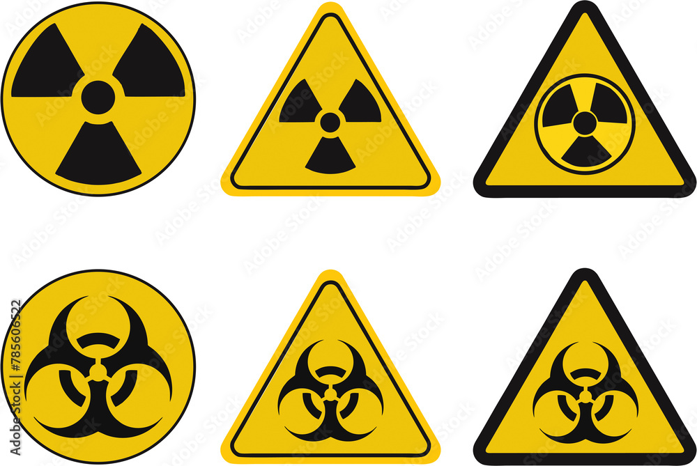 Radioactive, toxic, bio hazard signs. Warning danger or poison symbol ...