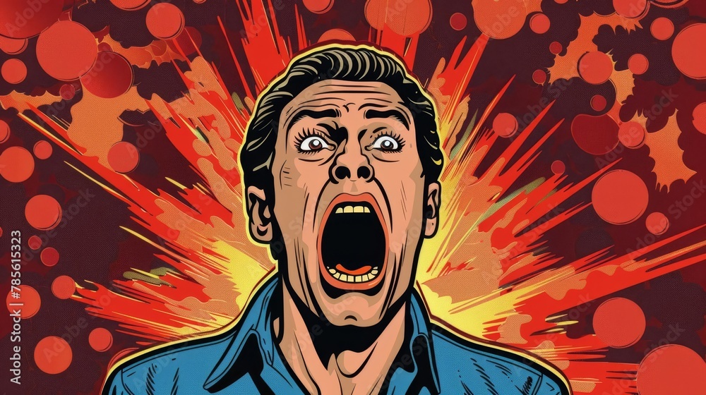 terrified man screaming in fear retro comic book style illustration ...
