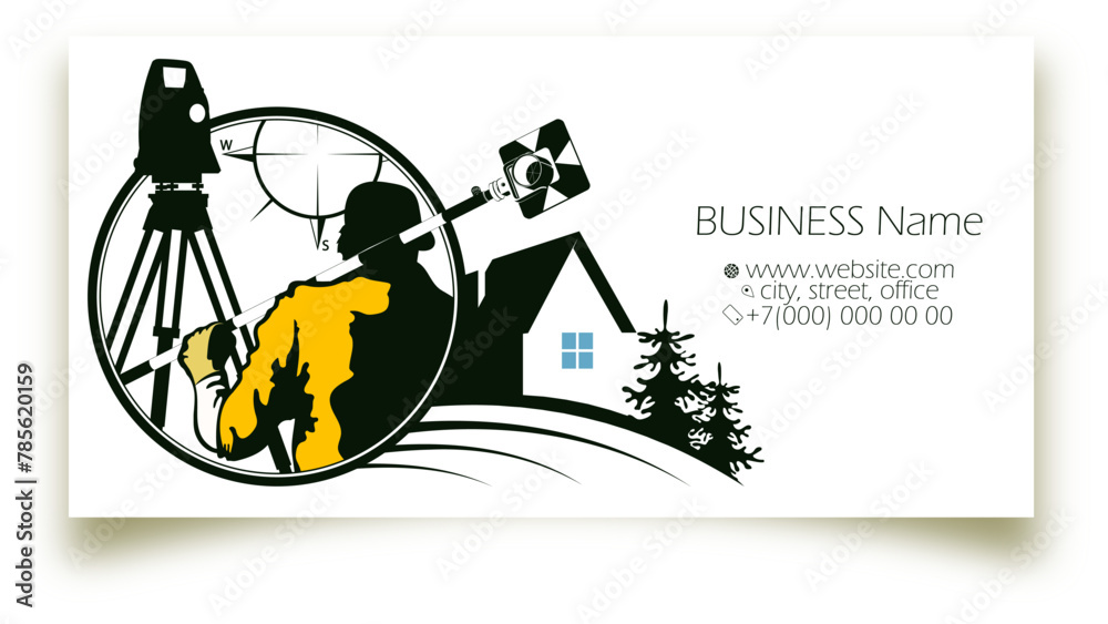 Surveyor with surveying tool. Business card for geodetic and cadastral ...