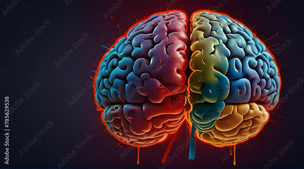 Illustration of a Human brain with various color stains and blood ...