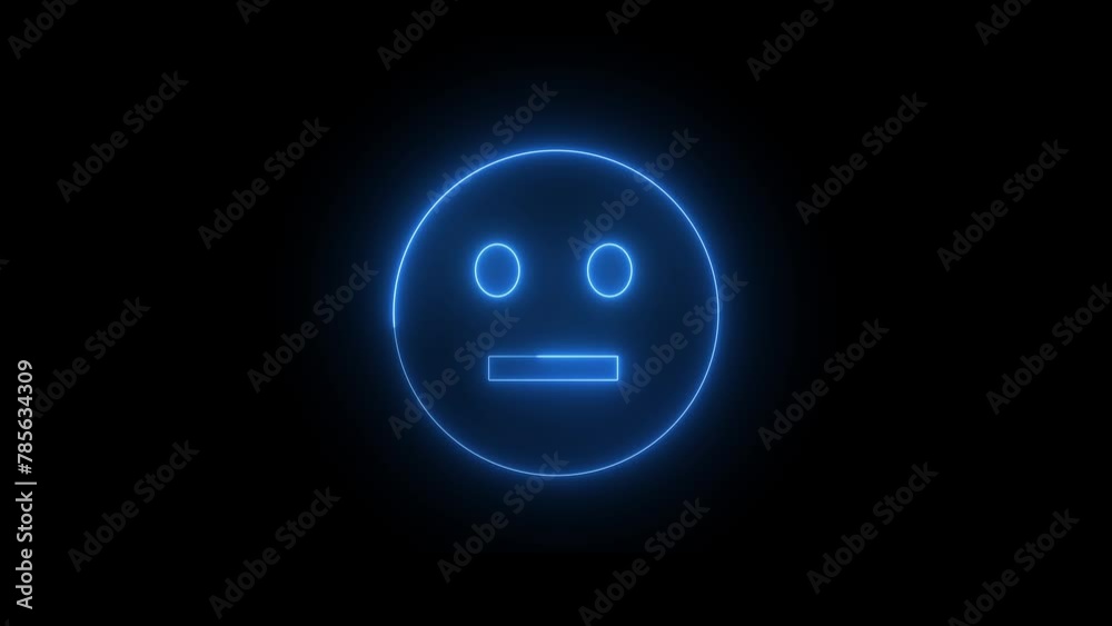 Neon emoji face, crying sign and sad face animation on black background ...
